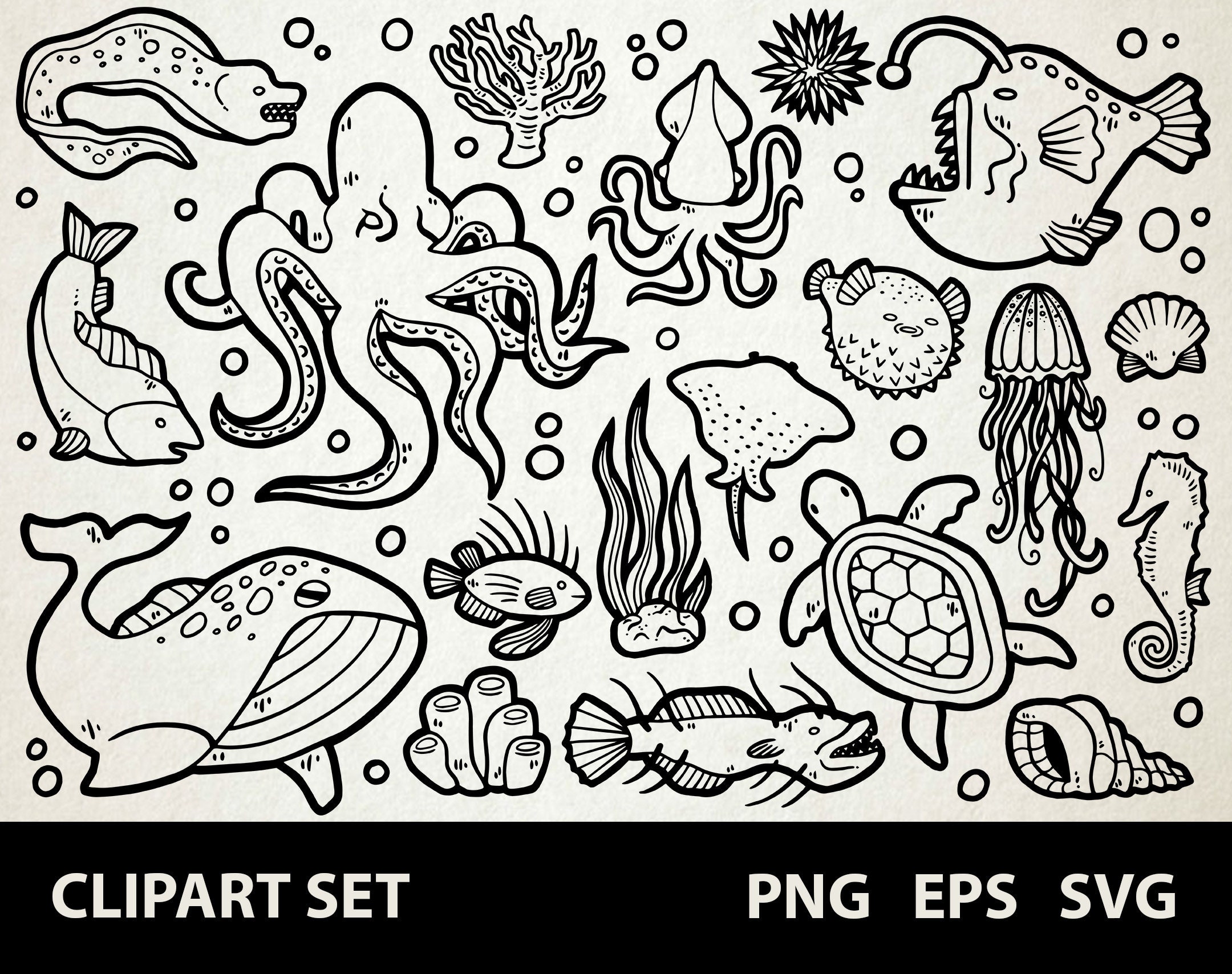 Deep Sea / Digital Clip Art Graphics / SVG, PNG, EPS / Sea Devil ...