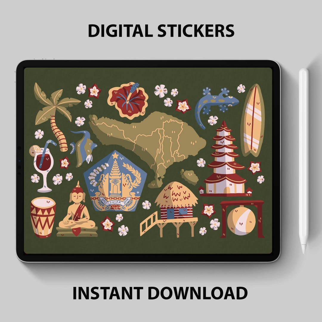 Bali Digital Sticker Set – 15 PNG Clipart for Travel, Journaling ...
