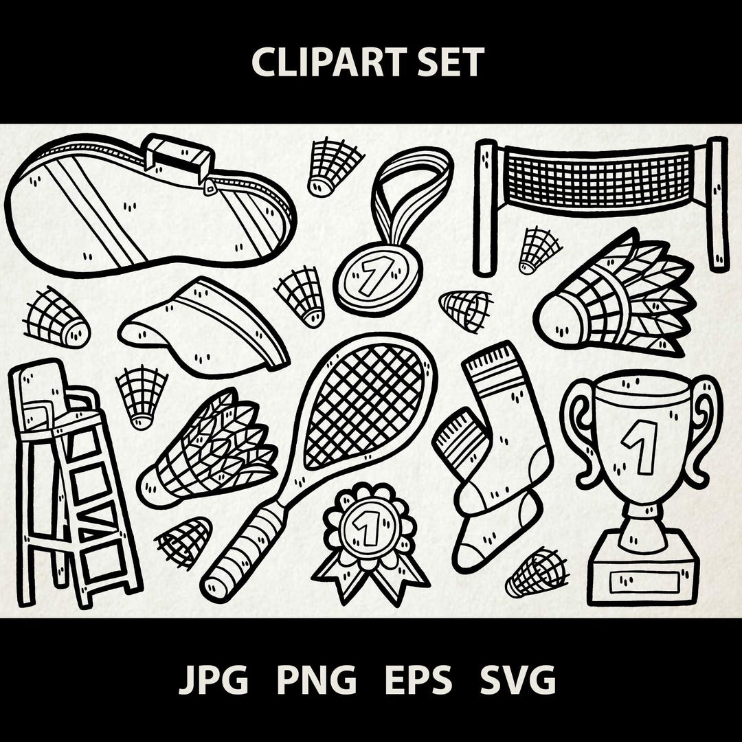 Badminton Clipart | Jpg, Png, Eps, Svg | Digital Line Art Illustration ...