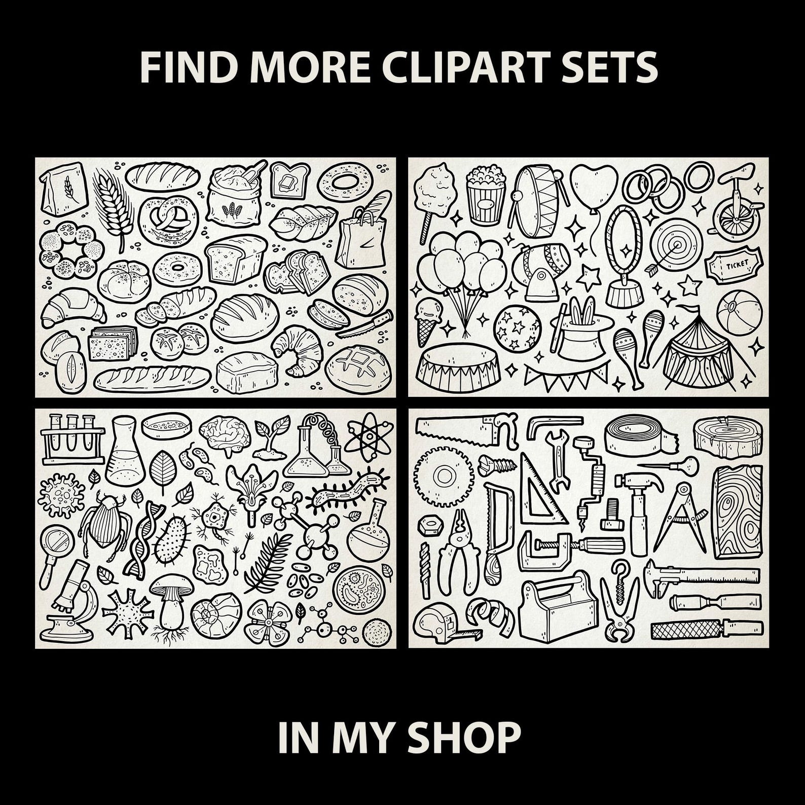 Bundle of 37 Back to School Line Art Doodles / Digital Clip Art ...