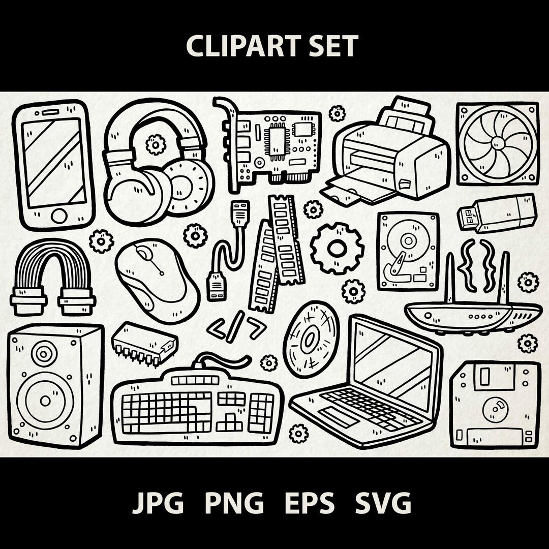Computer Clipart | Jpg, Png, Eps, Svg | Digital Line Art Illustration ...