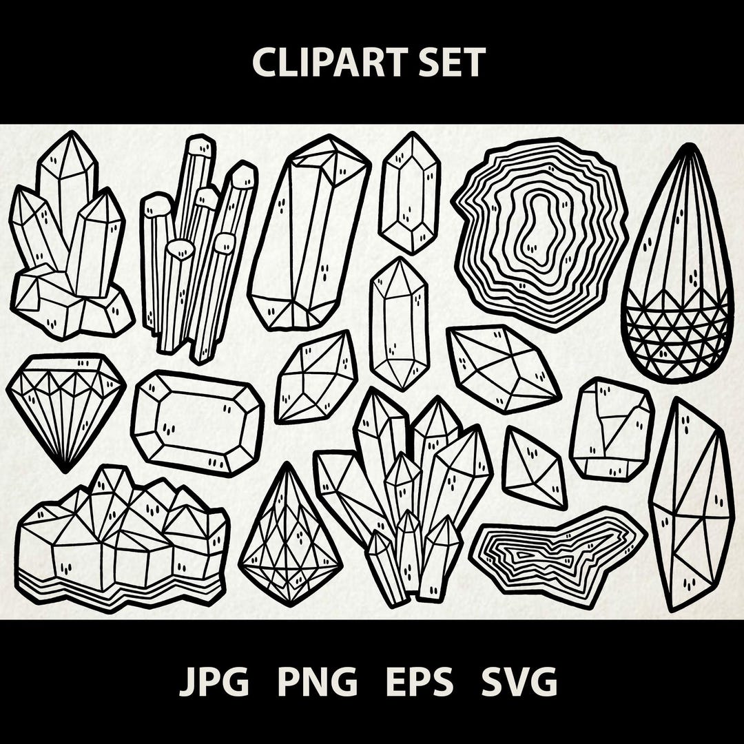 Crystals Clipart | Jpg, Png, Eps, Svg | Digital Line Art Illustration ...