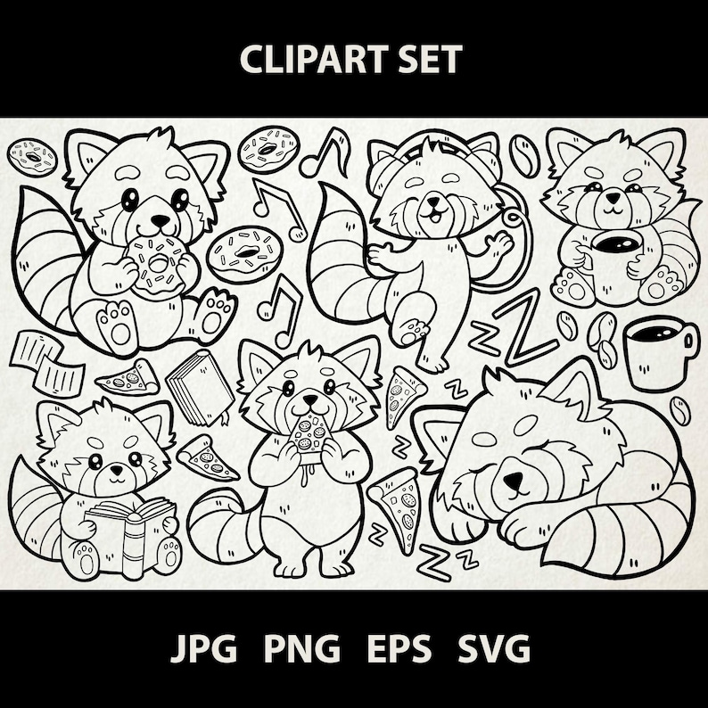 Red Panda Clipart | Jpg, Png, Eps, Svg | Digital Line Art Illustration ...