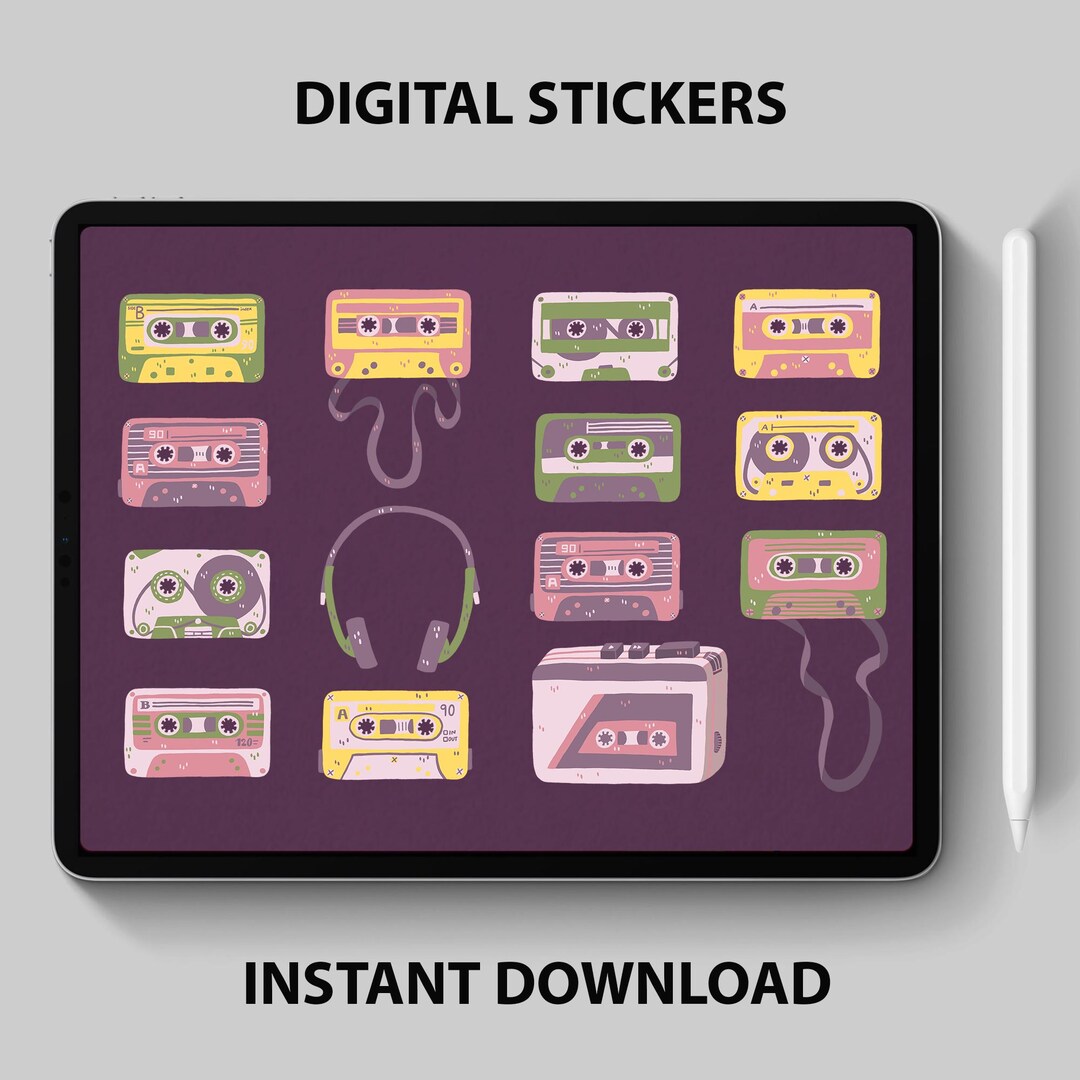 Cassette Tape Digital Stickers – Retro Mixtape & Boombox Clipart for ...
