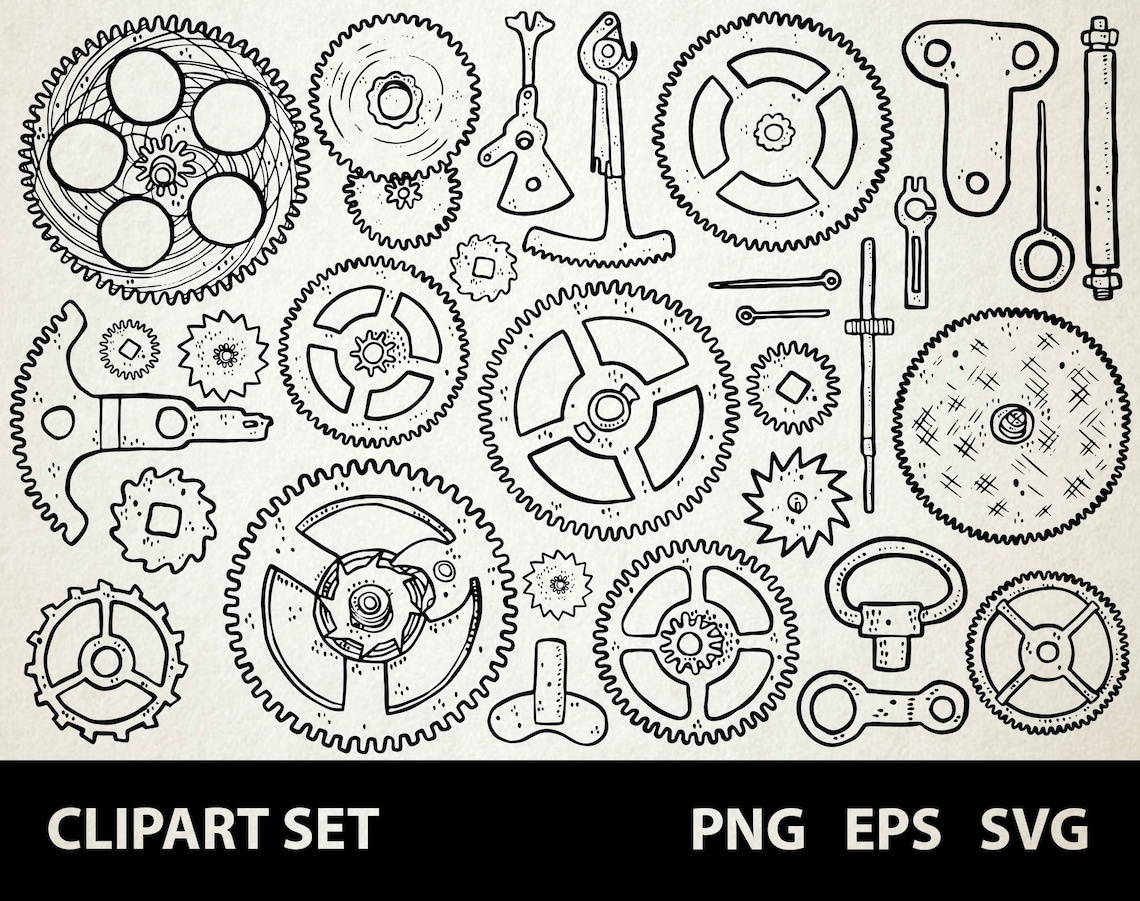 Clock Parts / Digital Clip Art Graphics / SVG, PNG, EPS / Gears ...