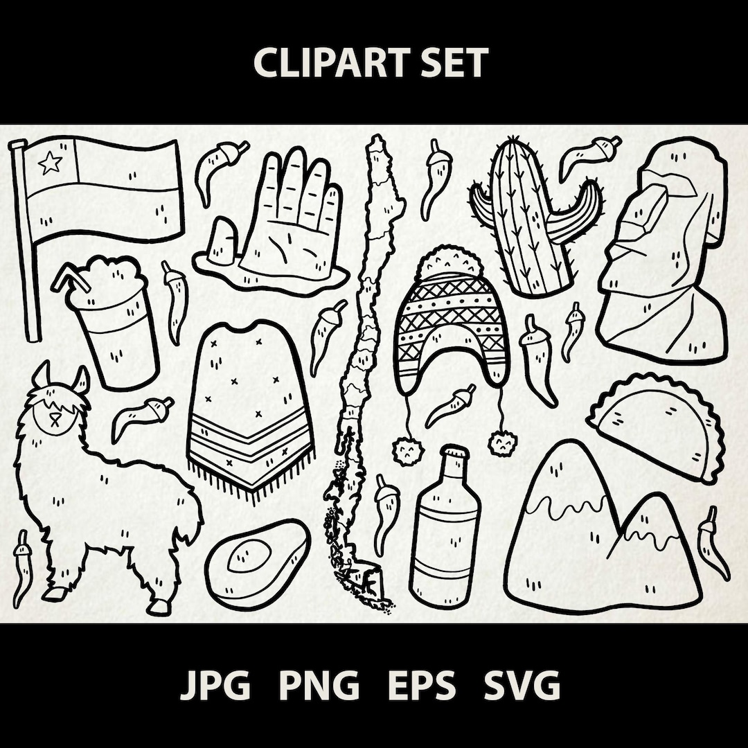 Chile Clipart | Jpg, Png, Eps, Svg | Digital Line Art Illustration ...