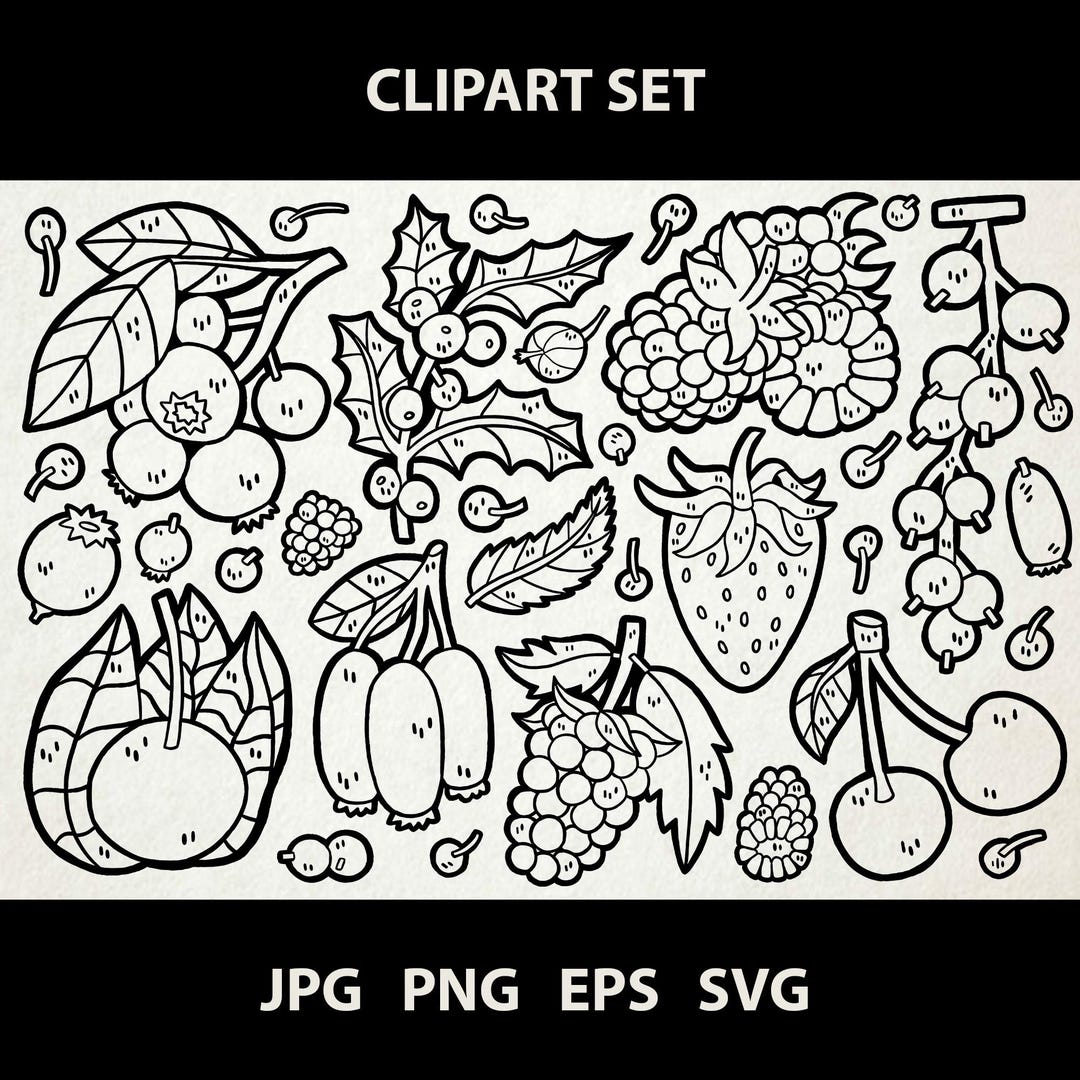 Berry Doodles / Digital PNG Clipart Graphics / + EPS Vector Files ...