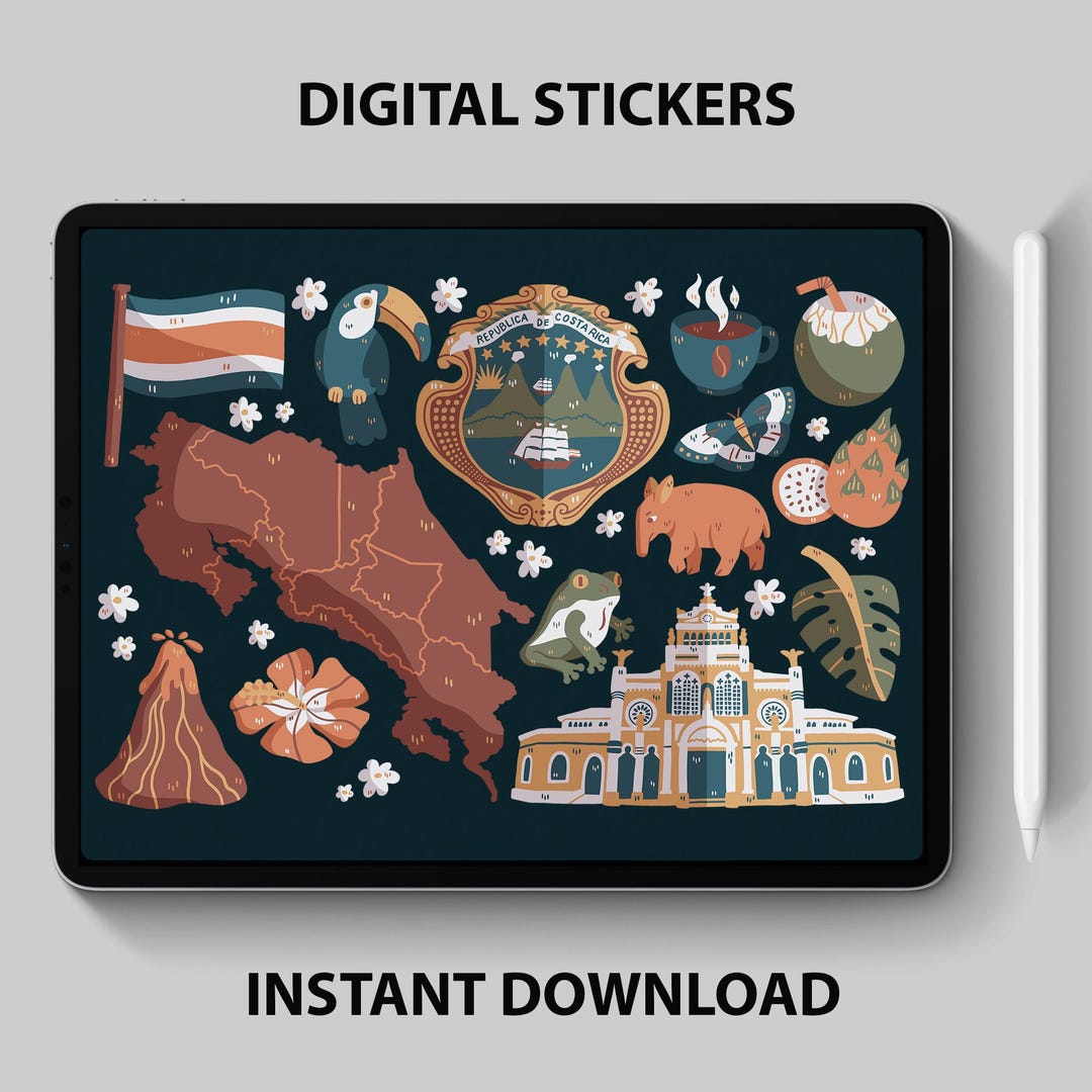 Costa Rica Digital Stickers – Tropical Travel Clipart for Goodnotes ...