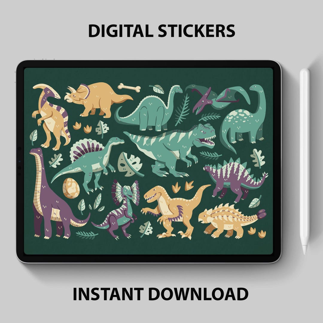 Dinosaur Digital Stickers – T-rex, Stegosaurus, Triceratops + More PNG ...
