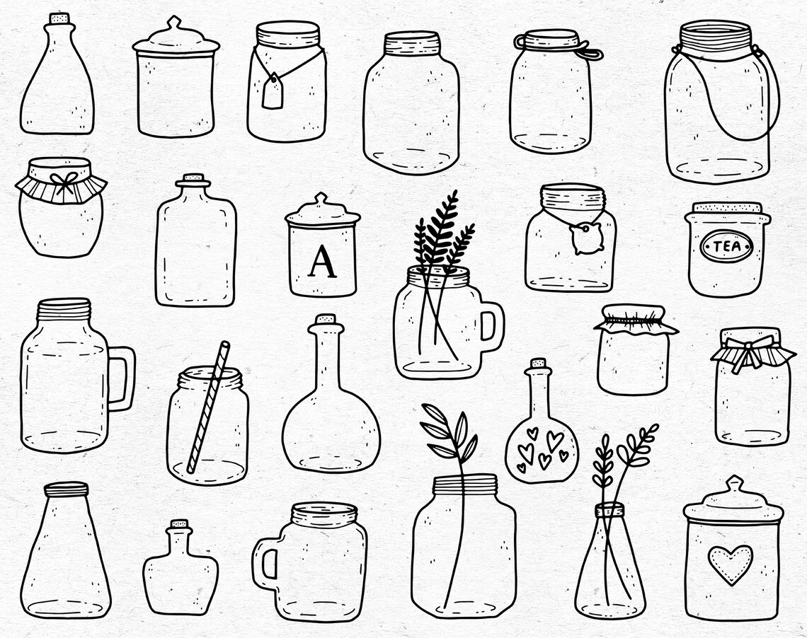 JARS: Digital Clip Art Graphics / Mason Jars, Glassware, Kitchen ...