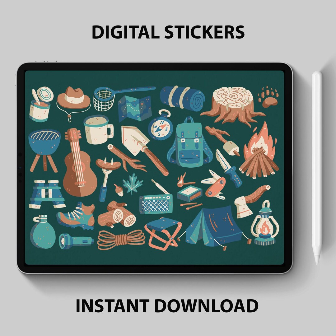 Camping Digital Stickers – Outdoor, Adventure & Travel Clipart for ...