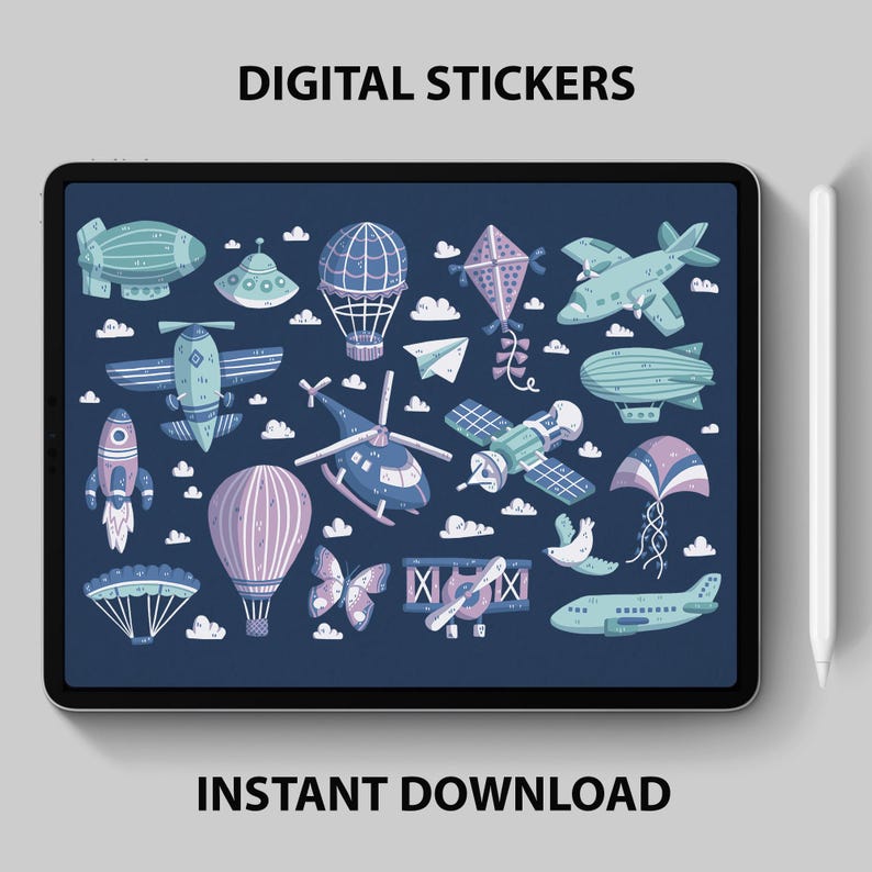 Aviation Digital Stickers - 21 PNG Cliparts for Planners, Scrapbooking ...