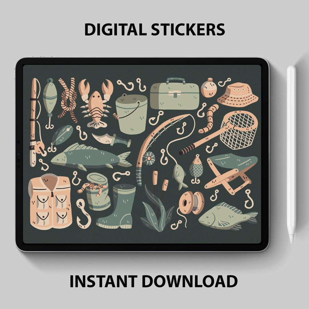 Fishing Digital Stickers – Rods, Reels & Tackle PNG Set – Perfect for ...