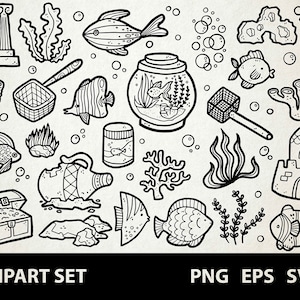 29 Aquarium Doodles / Digital PNG Clipart Graphics / SVG + EPS Vector ...
