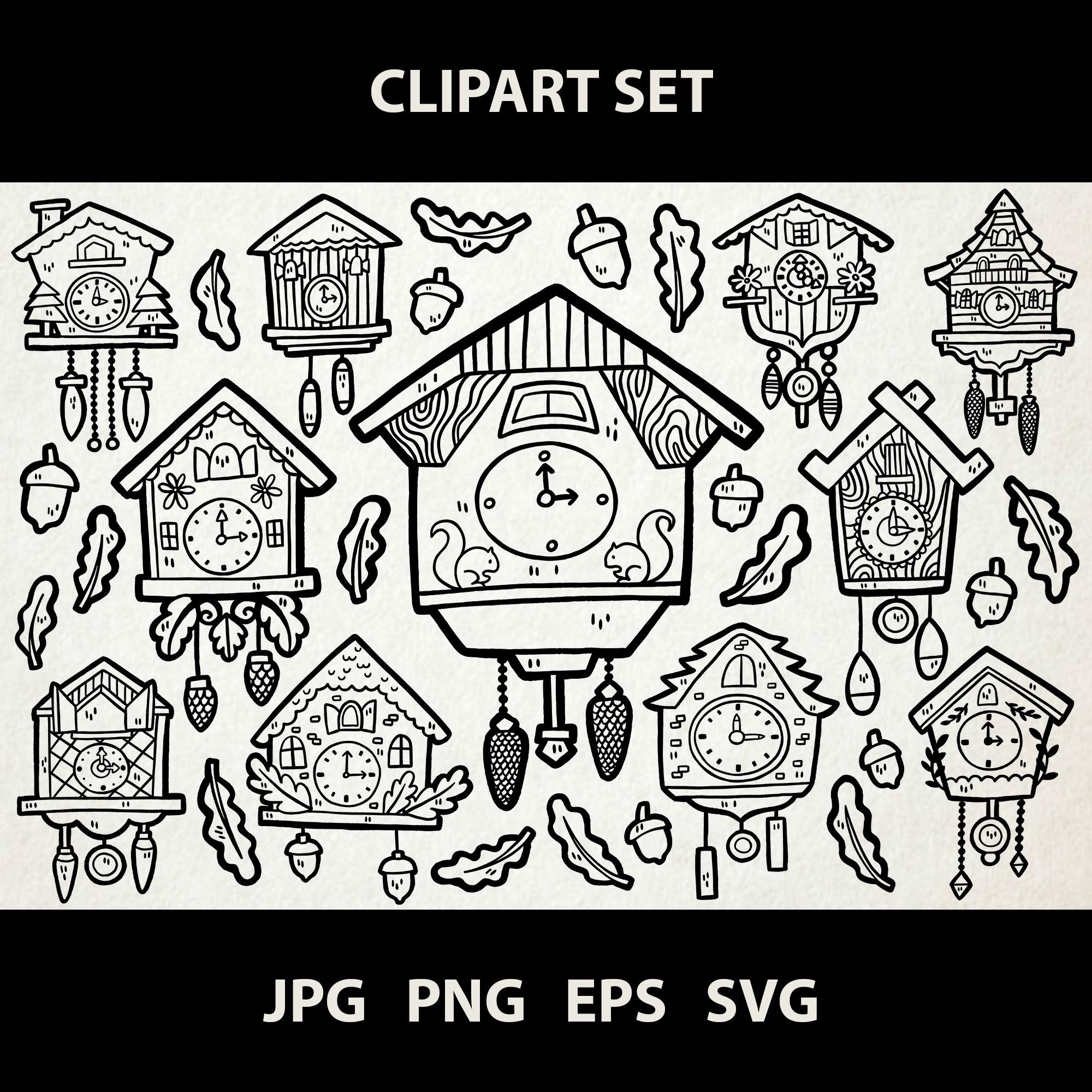 Cuckoo Clock Clipart | Jpg, Png, Eps, Svg | Digital Line Art ...