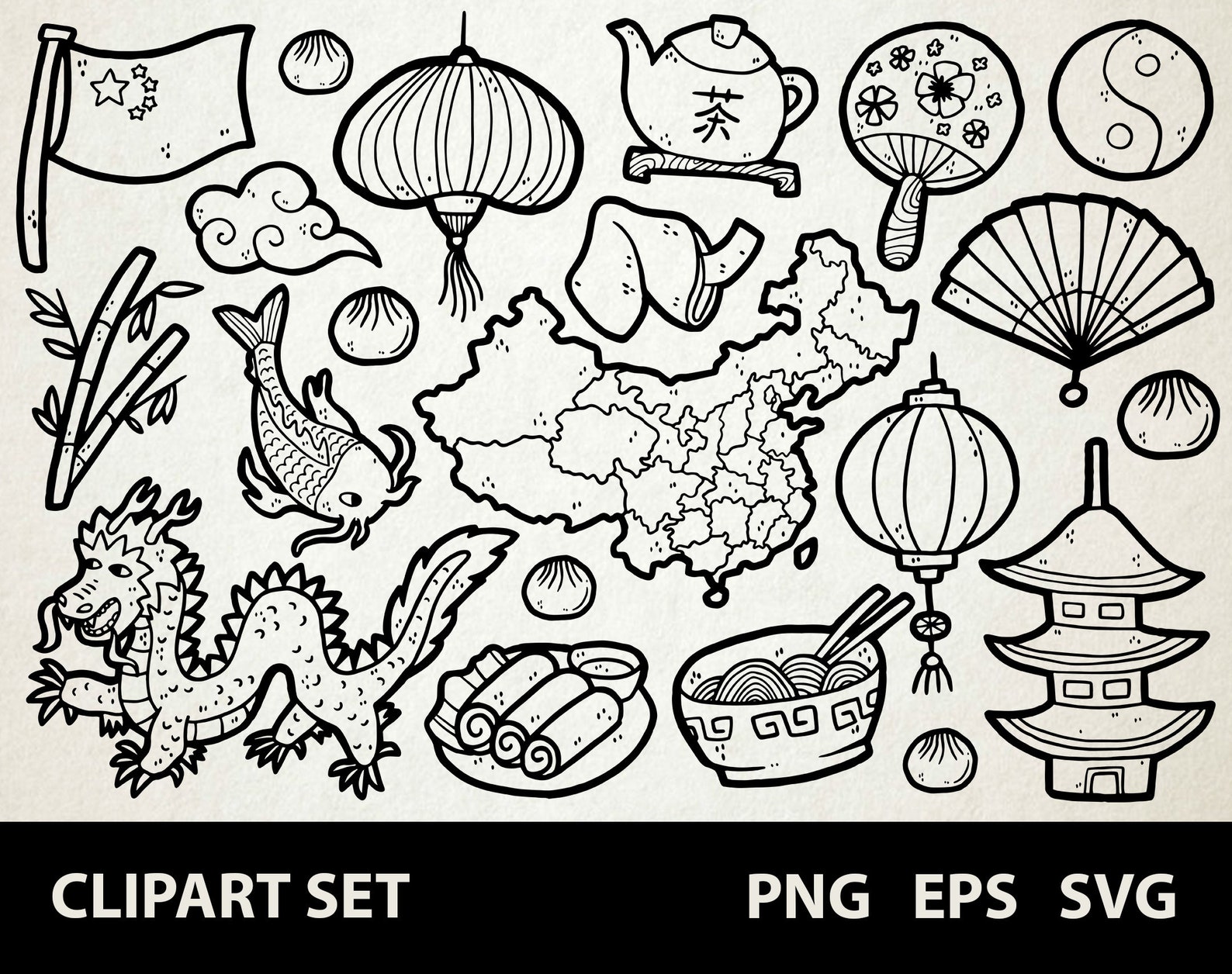 China / Digital Clip Art Graphics / SVG, PNG, EPS / Asia, Traditional ...