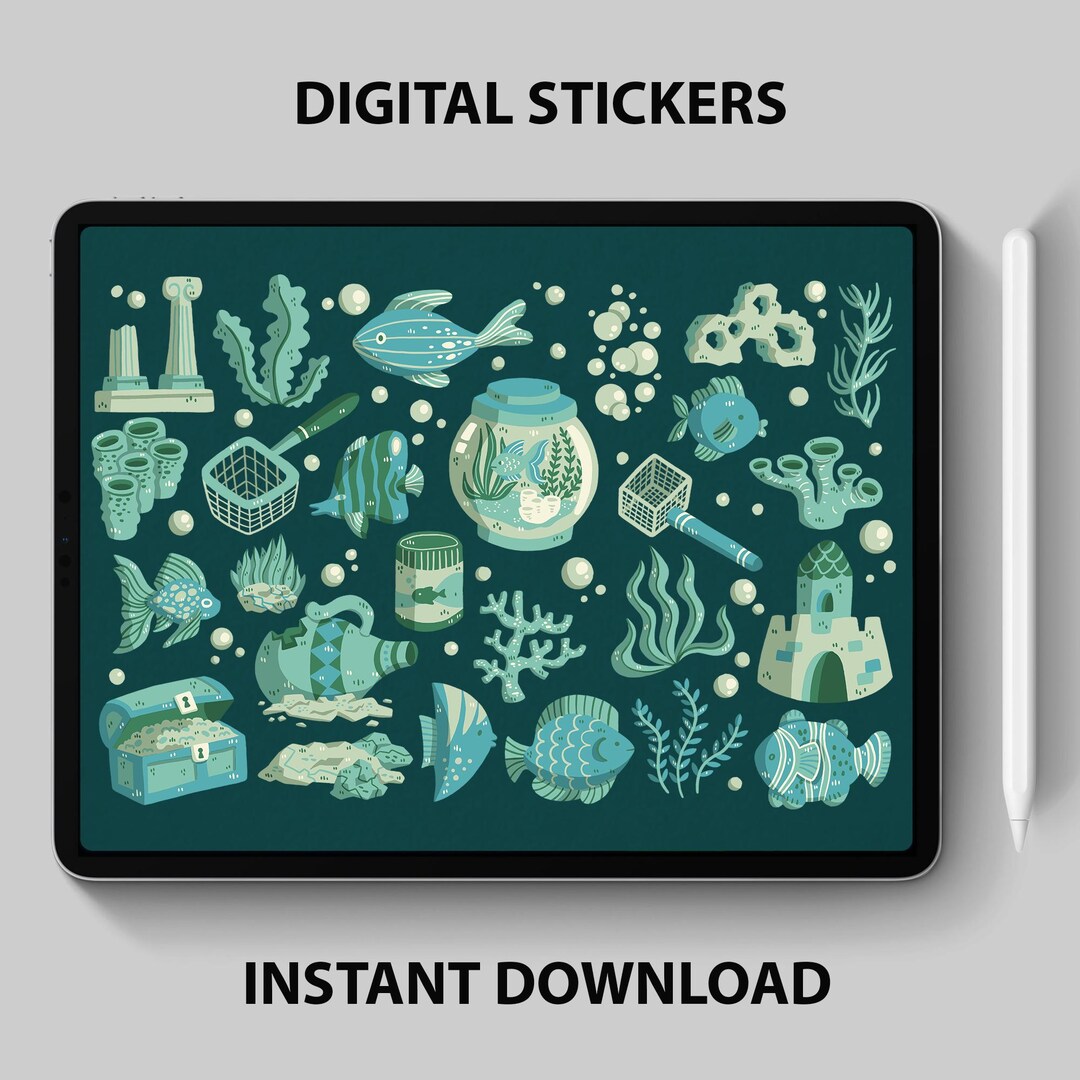 Aquarium Digital Stickers - Fish, Coral, Sea Creatures Clipart ...