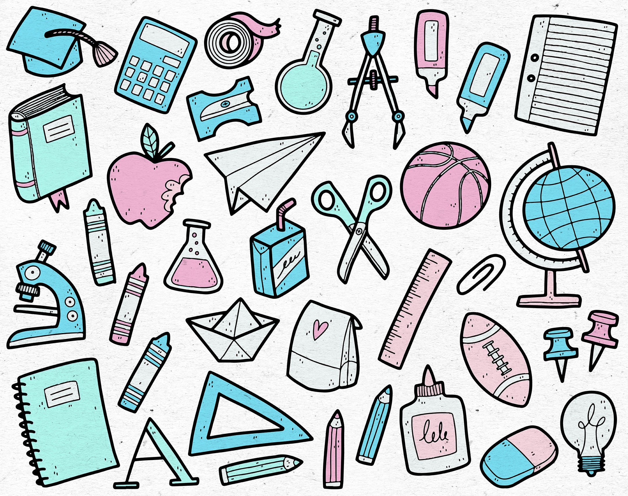 Bundle of 37 Back to School Doodles / Digital Clip Art Graphics / SVG ...