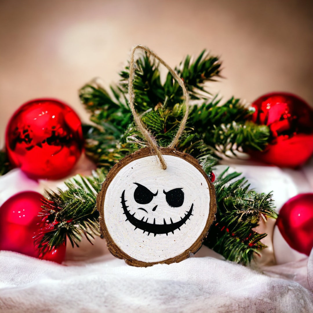 Rustic Log Slice With Nightmare Before Christmas Design., With String ...