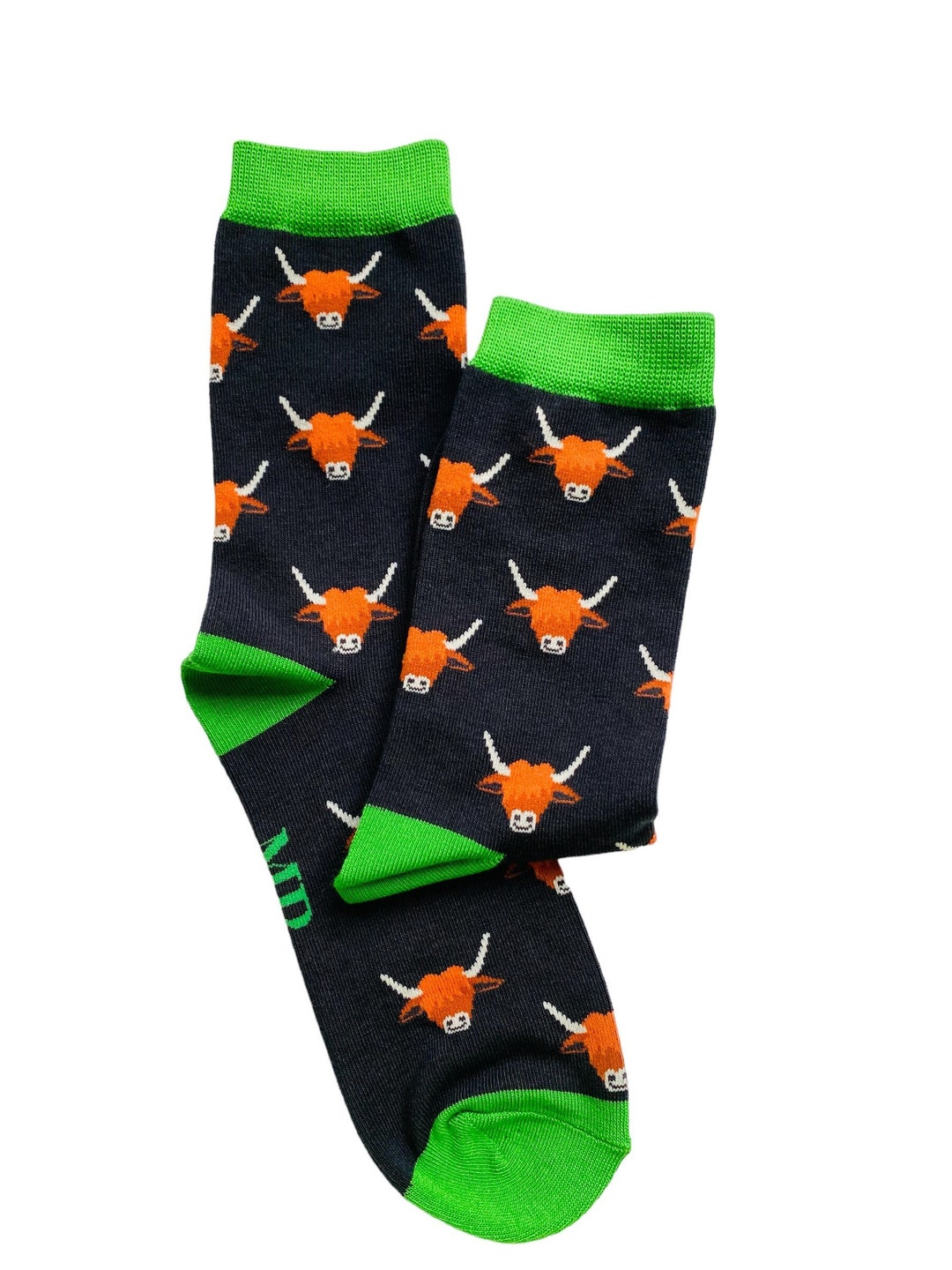 Men's Bamboo Socks, Highland Cow Design on Black Socks With Trim, Bn ...