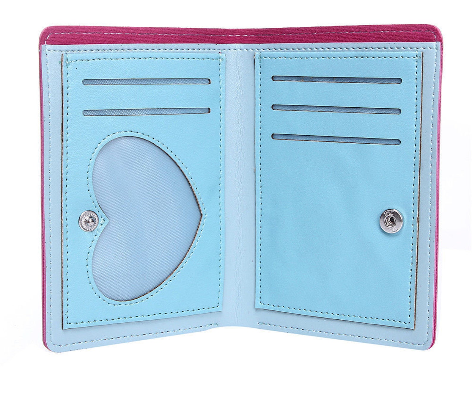 Small Folding Light Blue Wallet With Heart Decor Card Slots - Etsy
