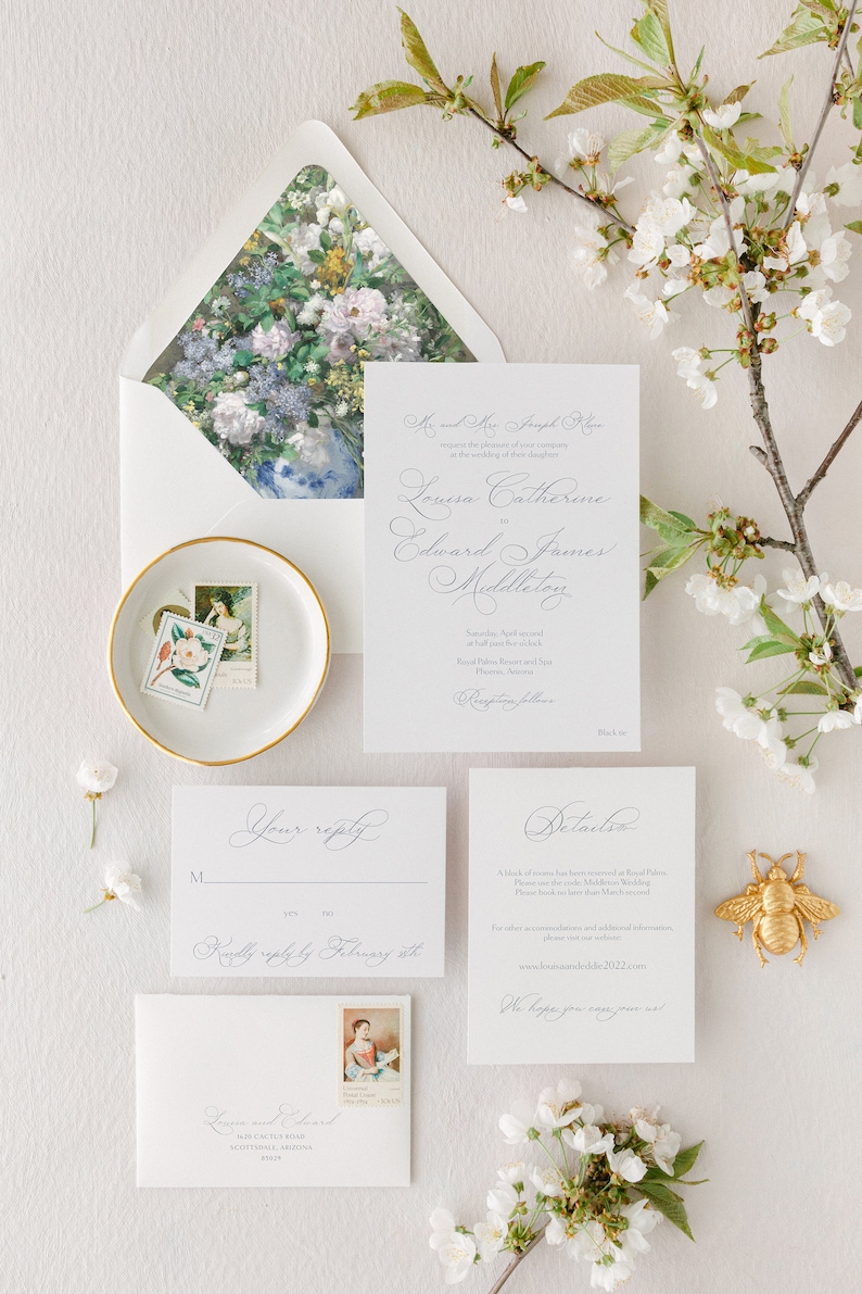 Pale Pink Vintage Floral Wedding Invitation, Classic Wedding Invitation ...