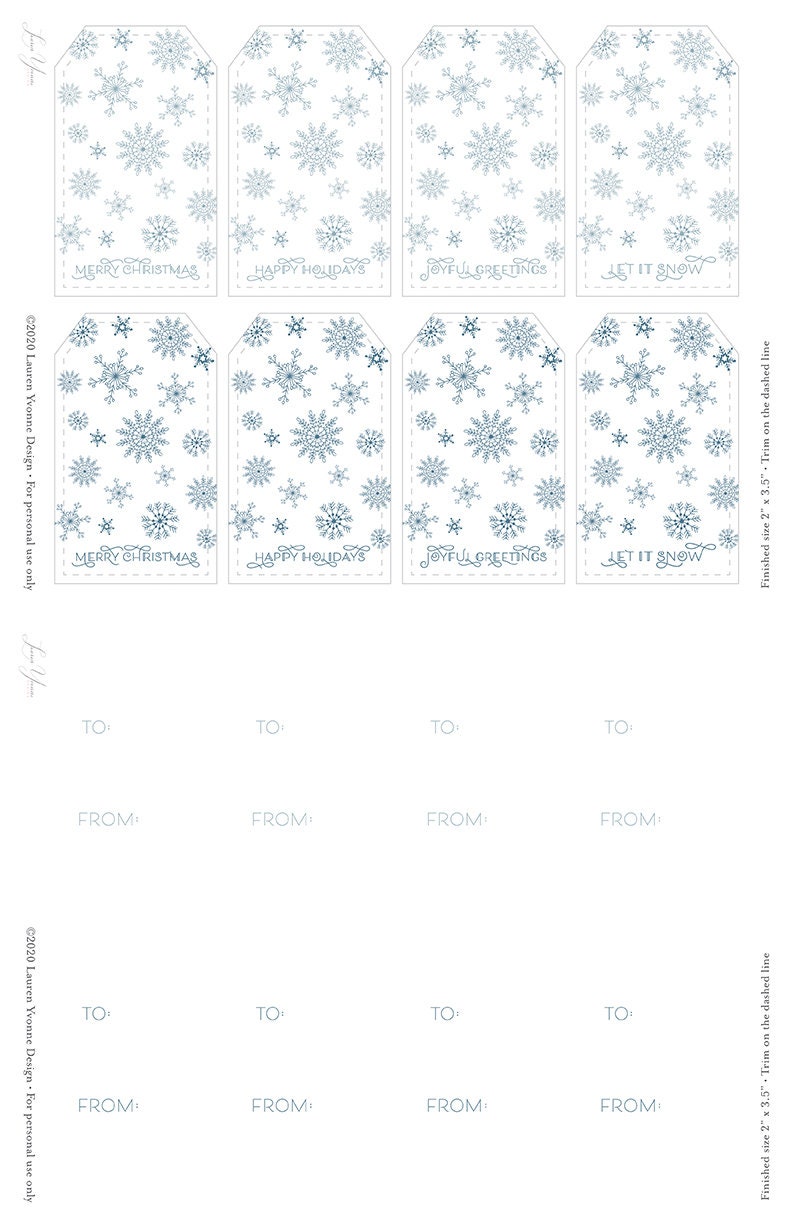 Printable Snowflake Christmas gift tags. Set of 8 DIY Holiday | Etsy
