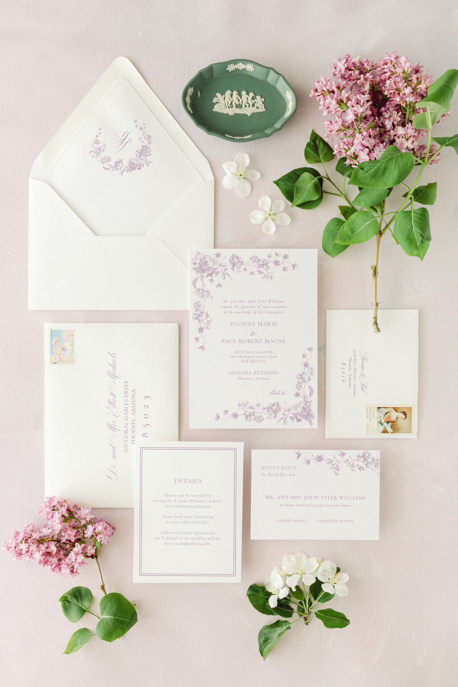 Lavender French Toile Style Wedding Invitation, Vintage Floral Wedding ...