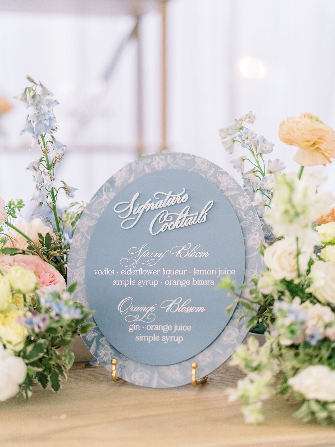 Floral Signature Cocktail Sign for a Wedding - Oval Bar Sign - French ...