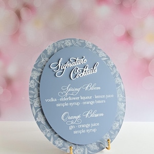 Floral Signature Cocktail Sign for a Wedding - Oval Bar Sign - French ...