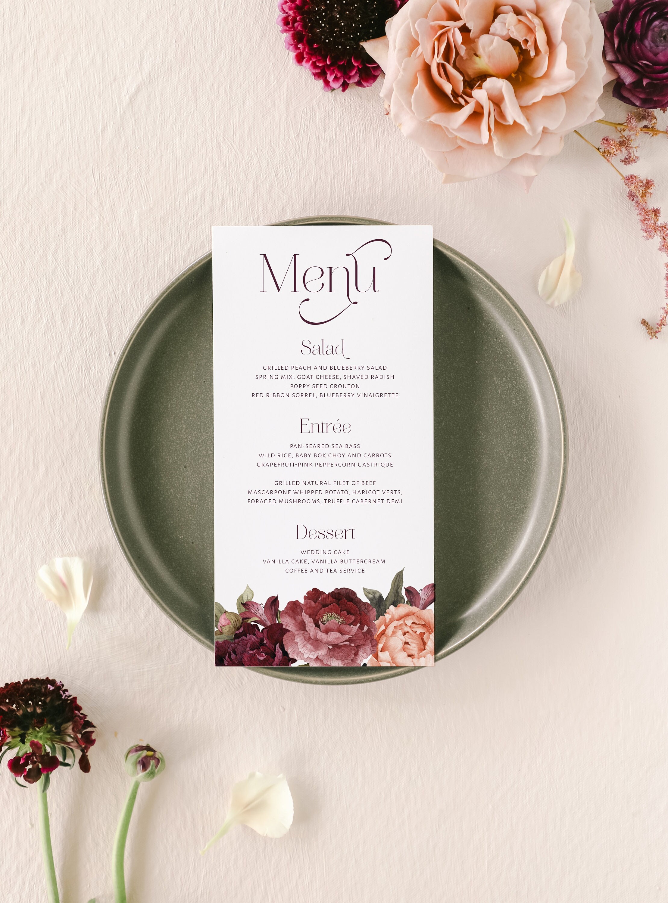 Modern Floral Wedding Menu. Fall Menu for Wedding. Watercolor Floral ...
