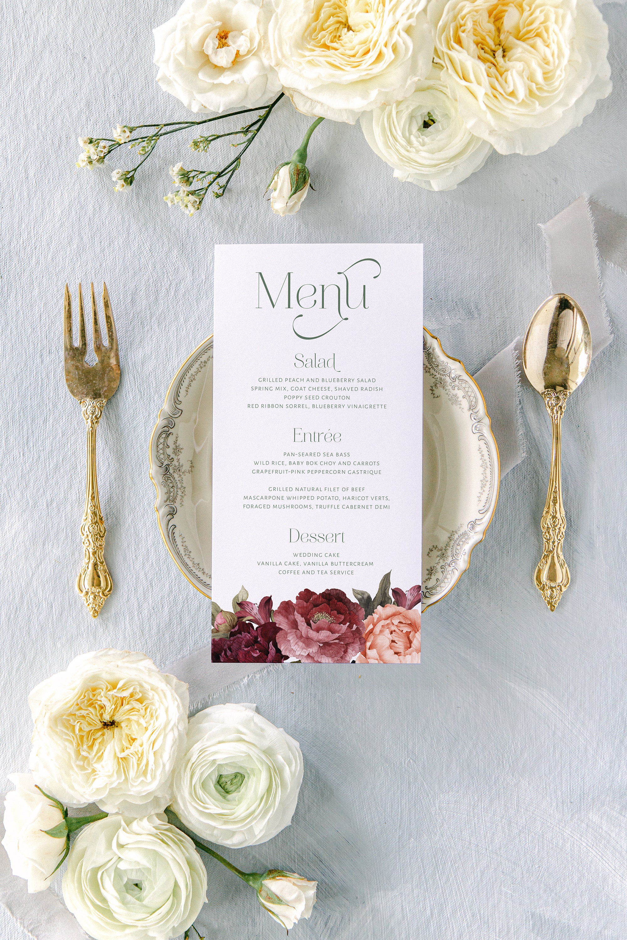 Modern Floral Wedding Menu. Fall Menu for Wedding. Watercolor Floral ...