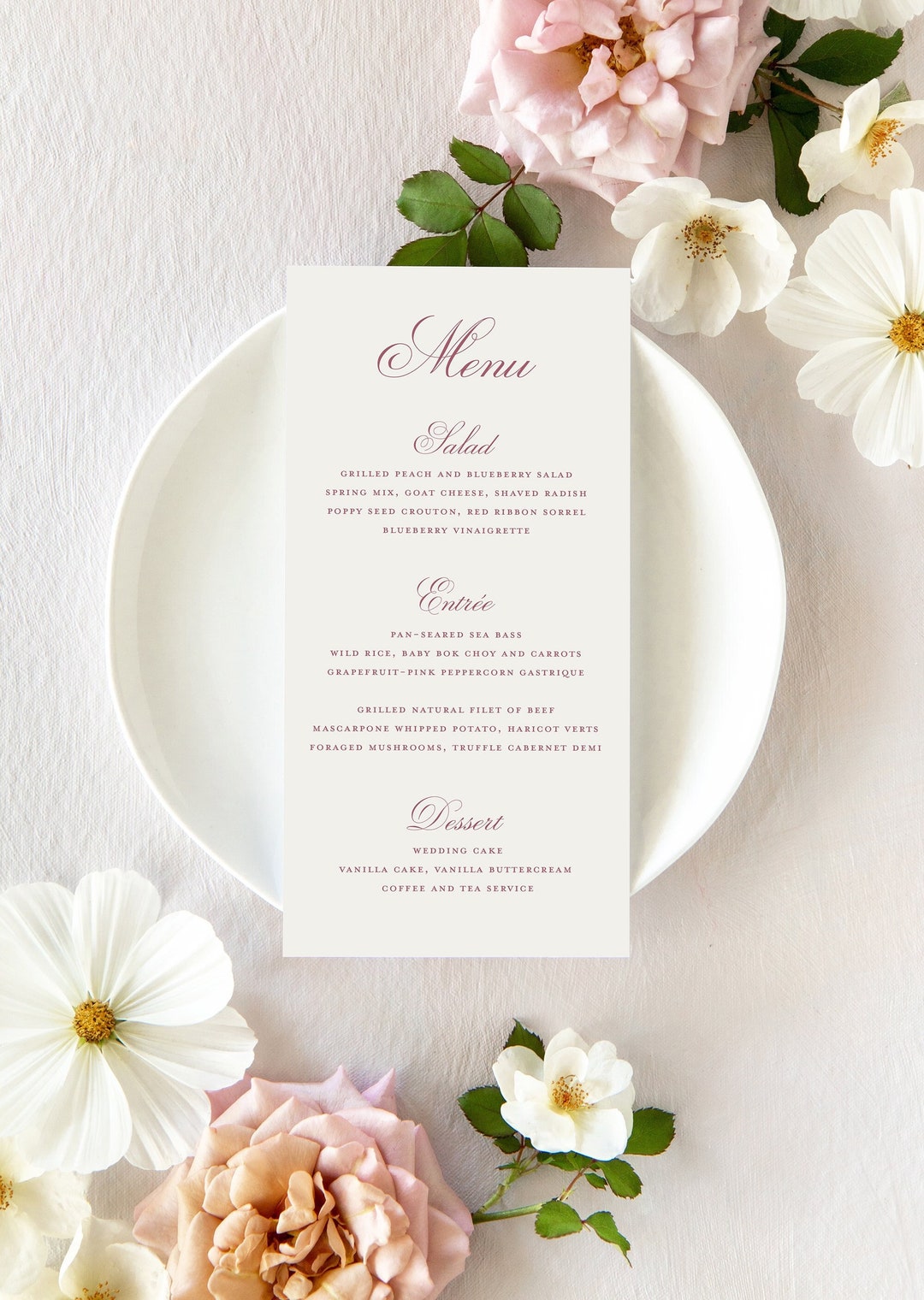 Elegant and Simple Wedding Menu. Printed Wedding Menus. Wedding Table ...