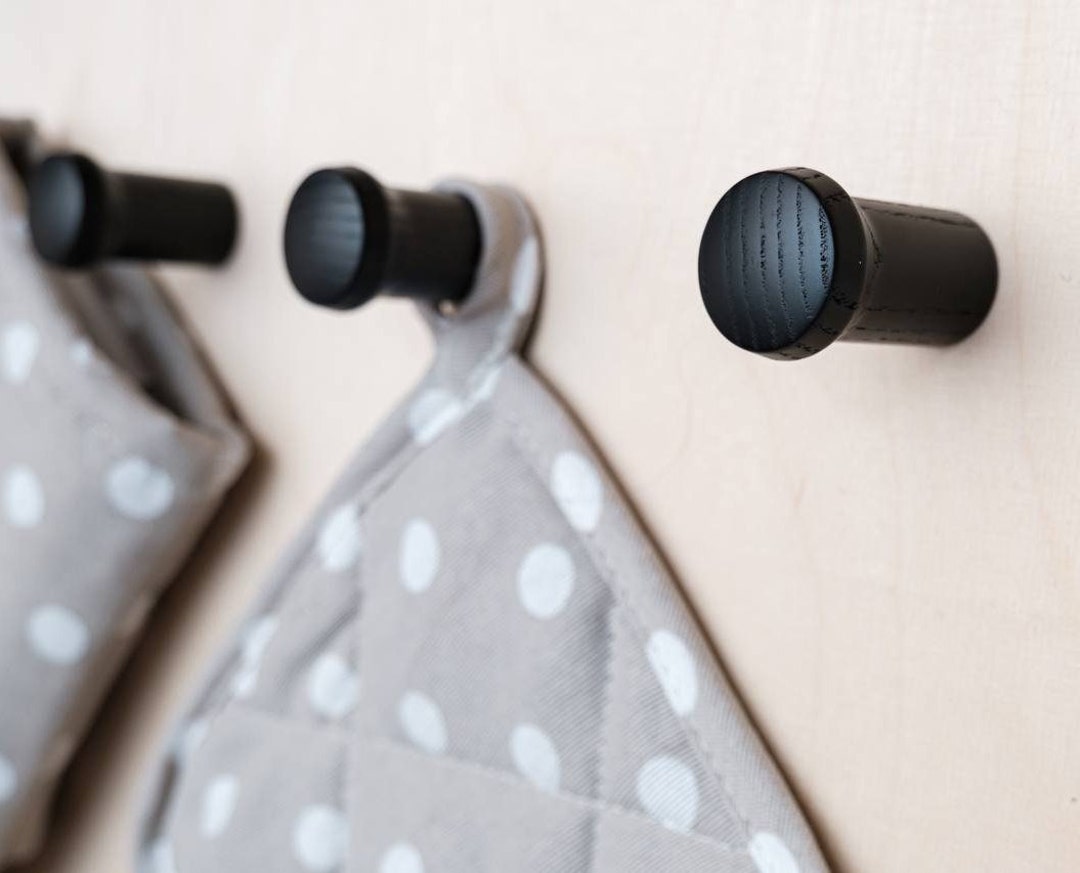 Handmade Black Wood Wall Hooks, Clothing Rack, Wood Peg Hook | Small ...