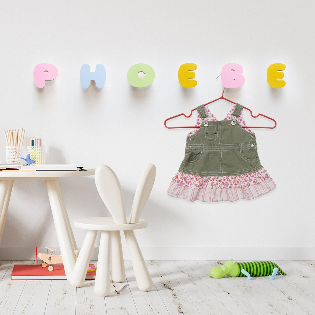 Girls Nursery Wooden Letter Hooks for Wall, Kids Name Room Wood Hook ...