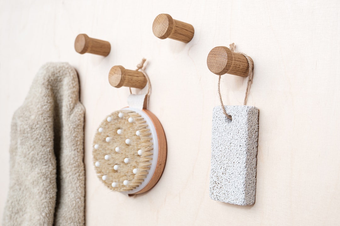 Set of Natural Wooden Hooks – Stylish Wall Hooks for Coats, Wall Hooks ...