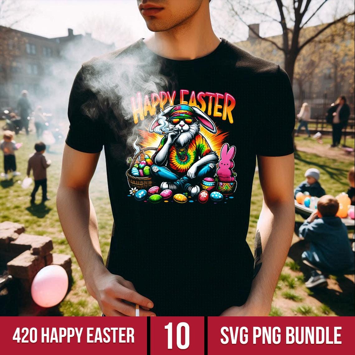 420 Happy Easter - PNG Bundle: DTF, Dtg, Halftone, Stoner Bunny Smoker ...