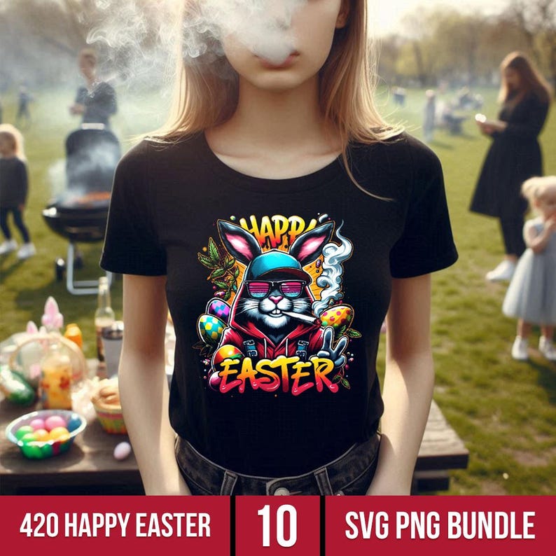 420 Happy Easter - PNG Bundle: DTF, Dtg, Halftone, Stoner Bunny Smoker ...