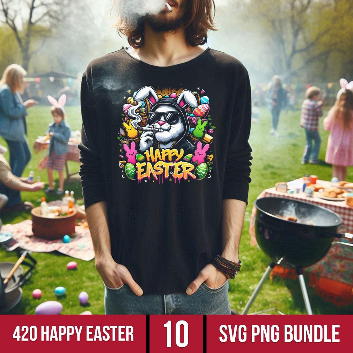 420 Happy Easter - PNG Bundle: DTF, Dtg, Halftone, Stoner Bunny Smoker ...