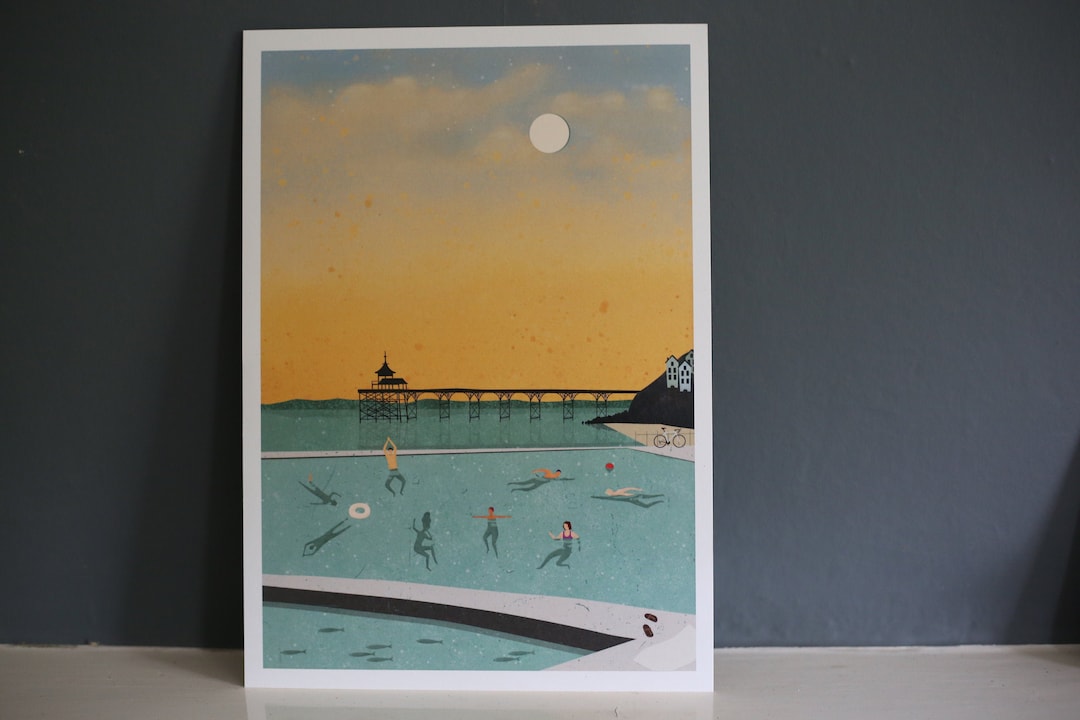Sunset Swimmers Illustration Print, A4, A3 - Etsy UK