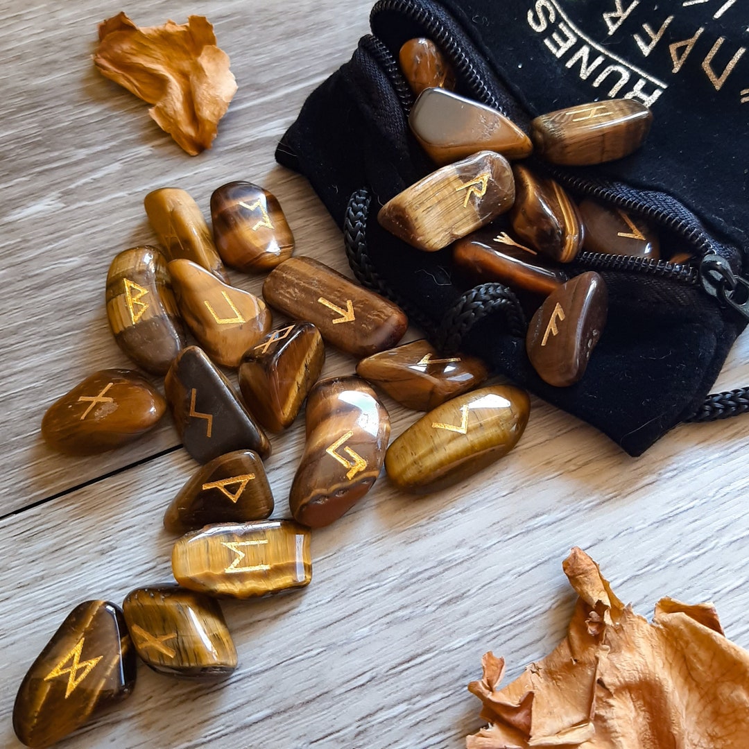 Tiger's Eye Rune Sets, Futhark,gemstone Rune Set, Crystal Rune, Rune ...