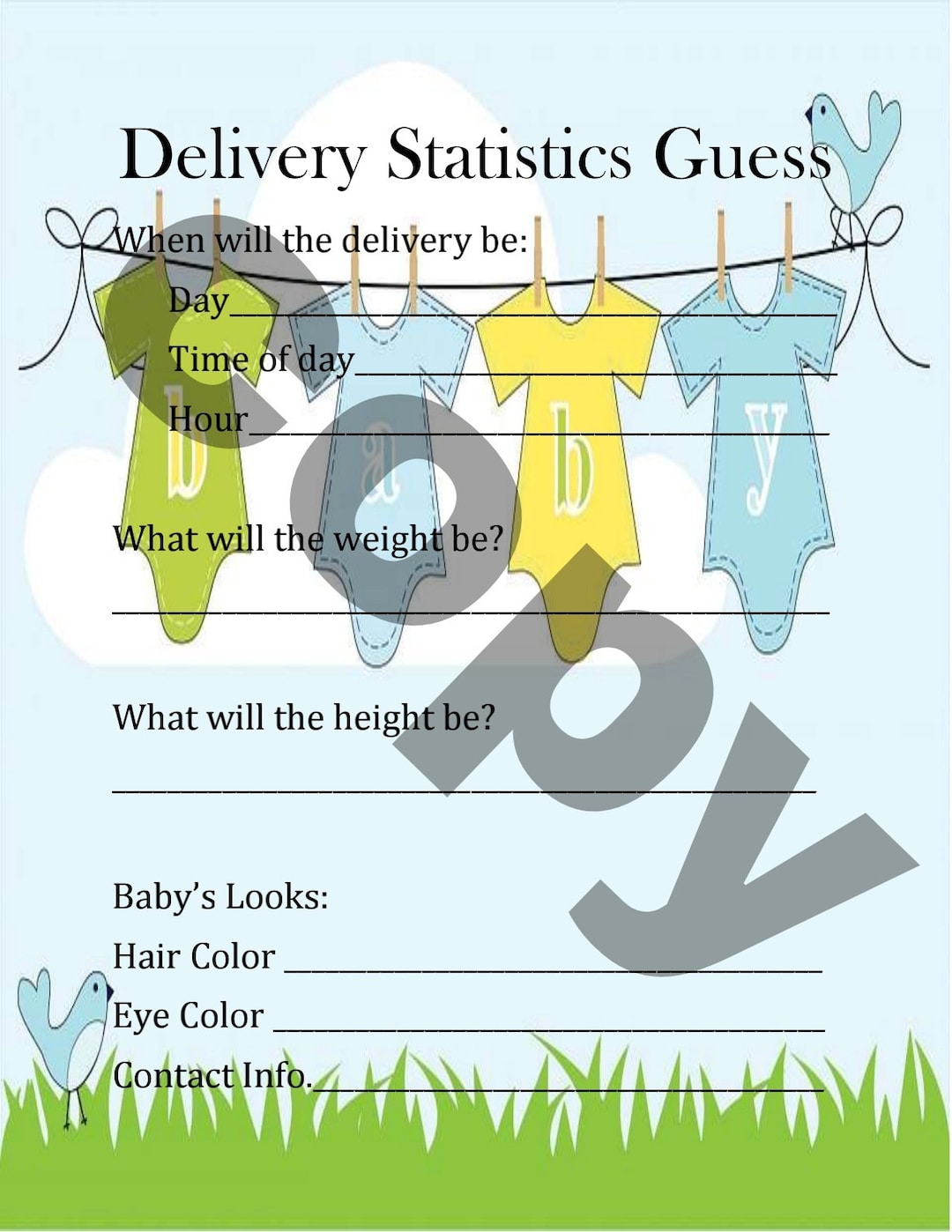 Baby Shower Game, Baby Stats - Etsy