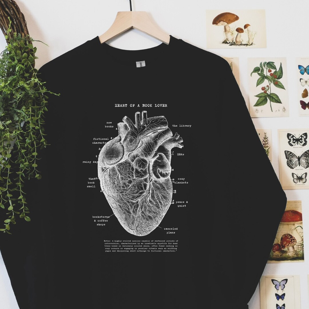 Anatomical Heart of a Book Lover Shirt, Dark Academia Clothing, Gothic ...