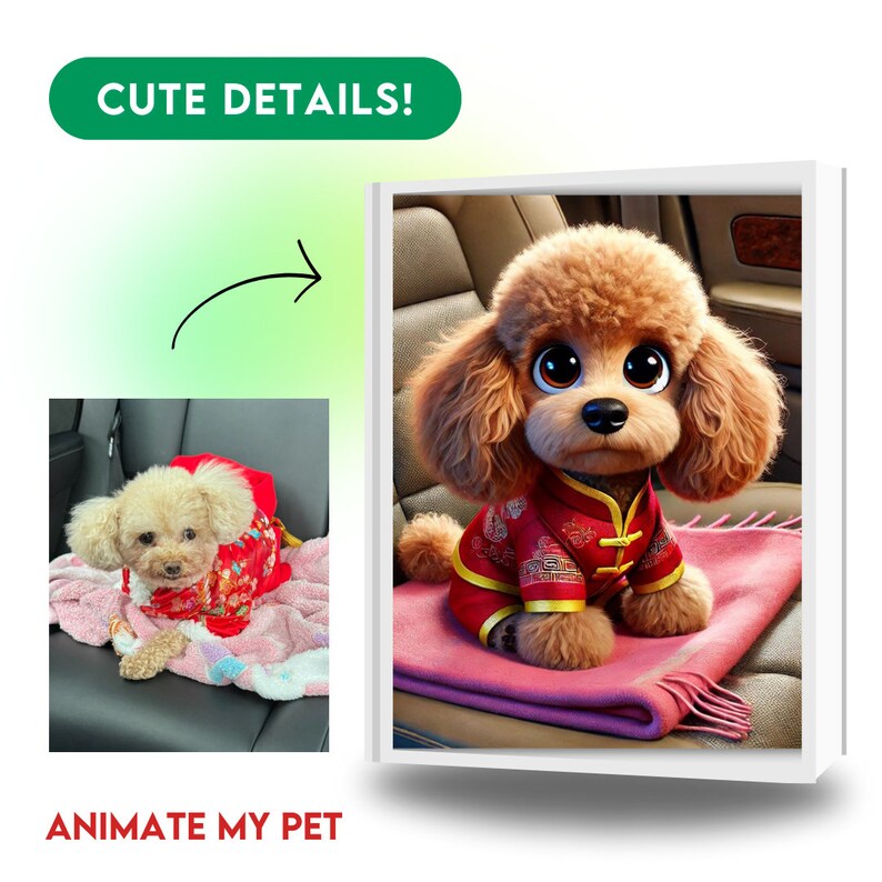 Custom Pet Portrait From Photo Pixar-style Animated Pet Personalized ...