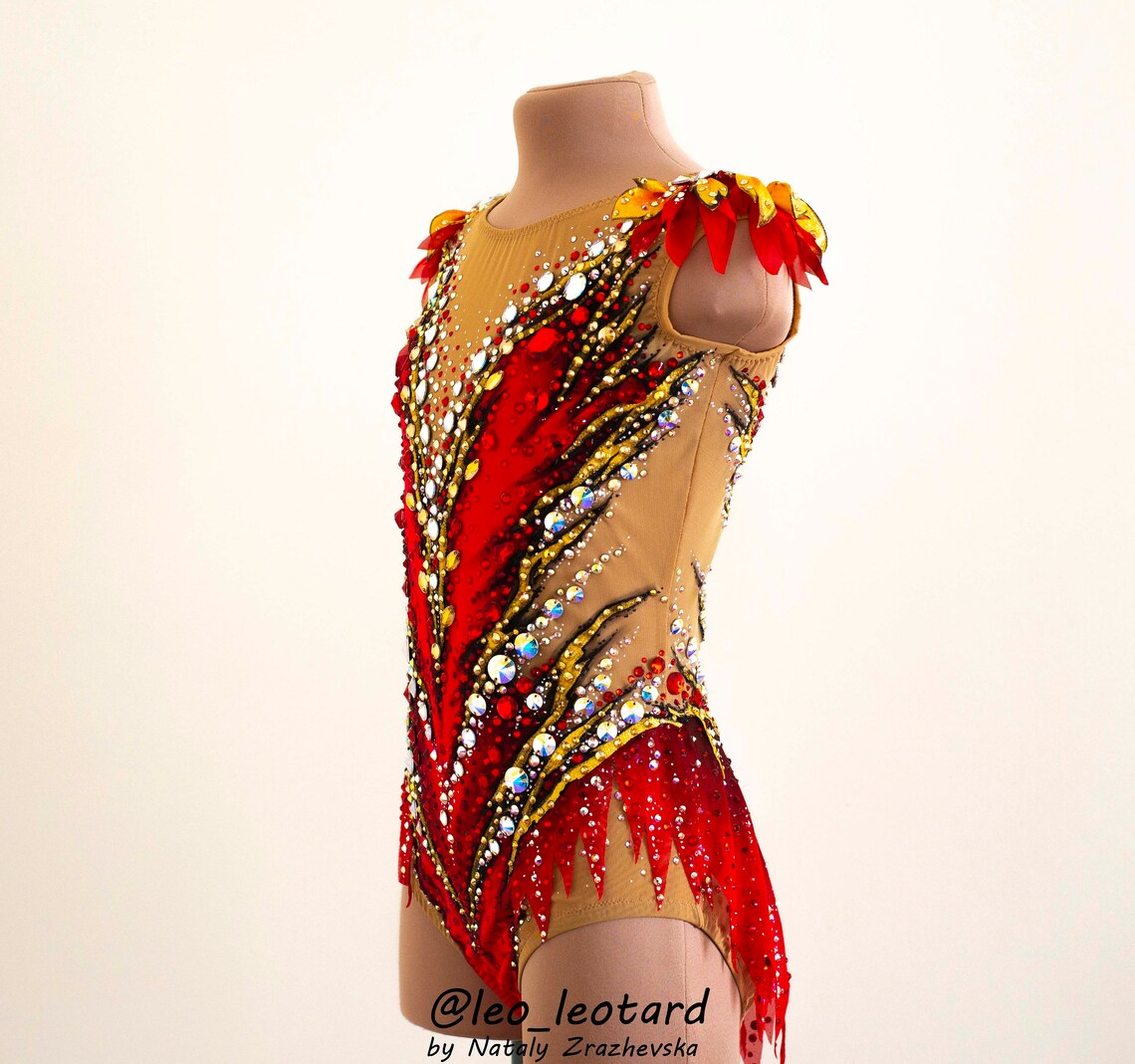 Rhythmic Gymnastics Leotard Gold on Red RG Leotard Custom - Etsy