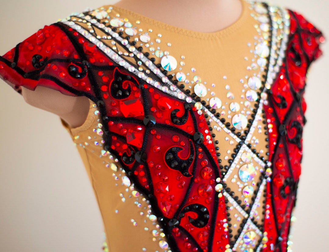 Red Rhythmic Gymnastics Leotard With Rhinestones, Custom RG Leotard - Etsy