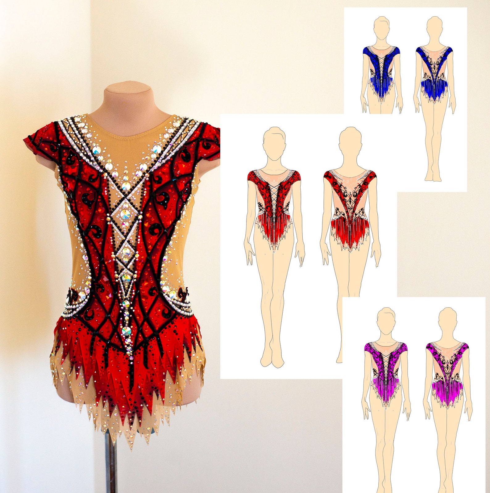 Red Rhythmic Gymnastics Leotard With Rhinestones, Custom RG Leotard - Etsy