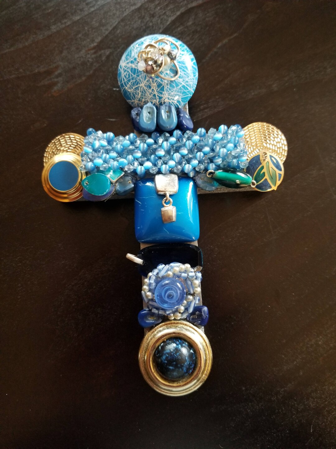 Blue Wall Cross Hand Decorated With Vintage Jewelry / Assemblage ...