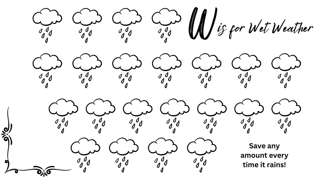 Wet Weather Savings Challenge for A6 Cash Envelopes | Printable | Fits ...
