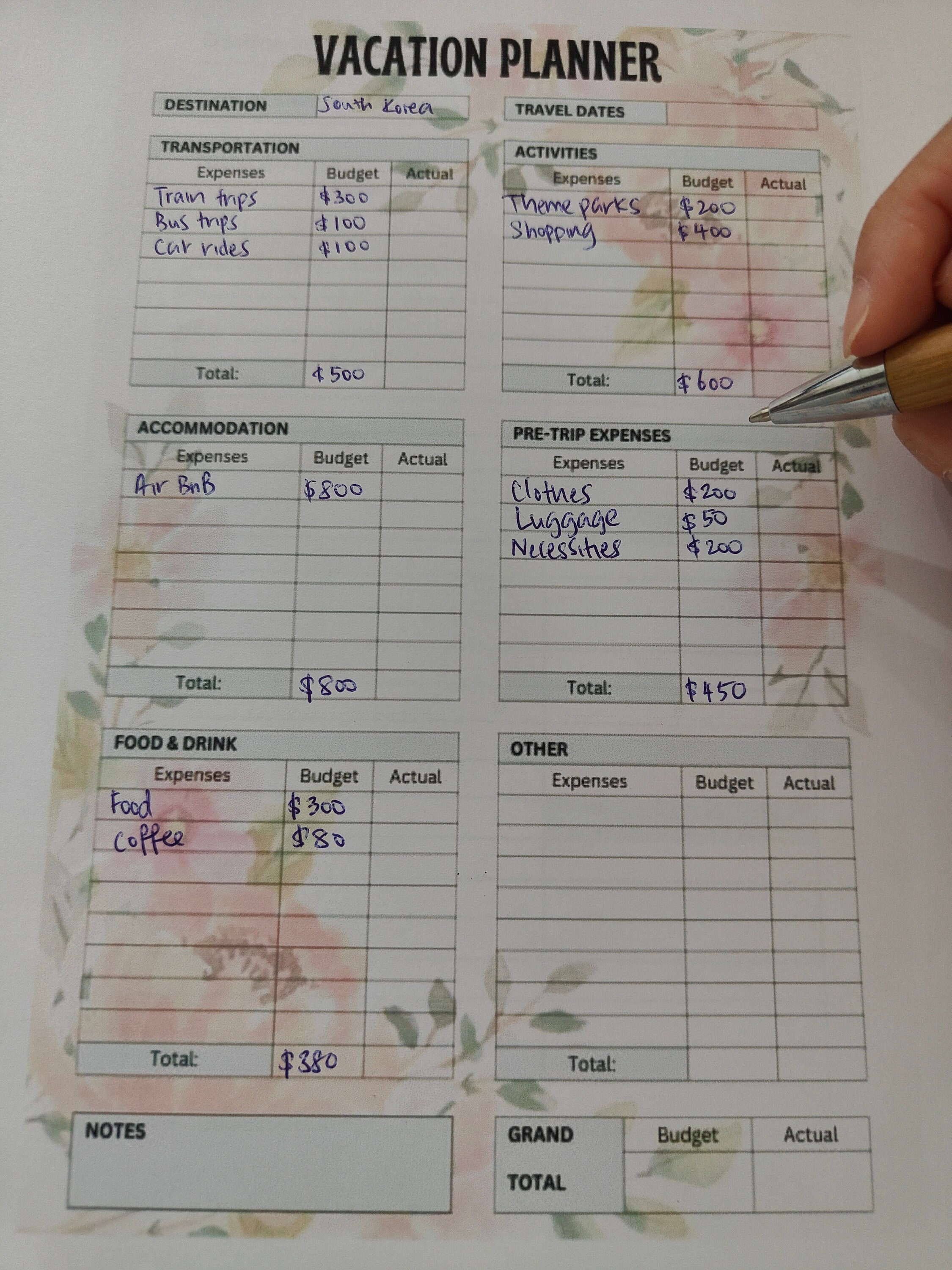 Vacation Travel Planner Digital Download Expenses Packing List Travel ...